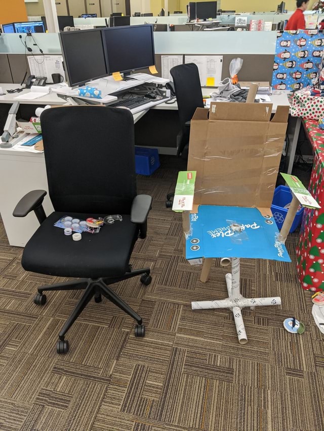 Of course made a fake chair and wrapped it. Hid the real one somewhere ...