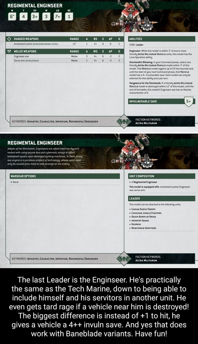 REGIMENTAL ENGINSEER RANGED WEAPONS RANGE ABILITIES Archeotech pistol ...