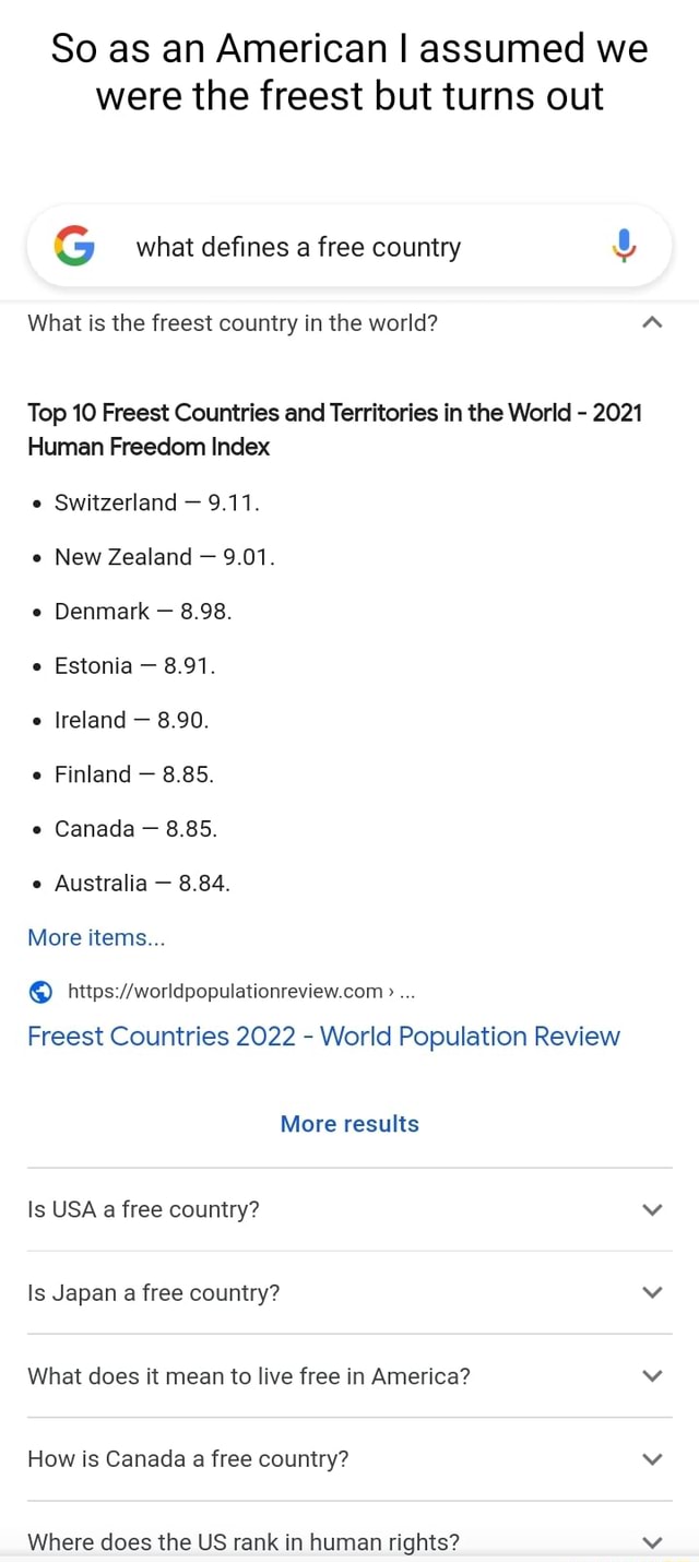So as an American I assumed we were the freest but turns out G what ...
