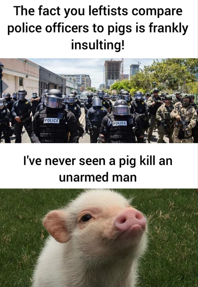 The fact you leftists compare police officers to pigs is frankly ...