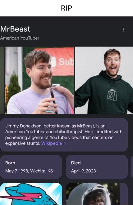MrBeast RIP American YouTuber Jimmy Donaldson, better known as MrBeast ...