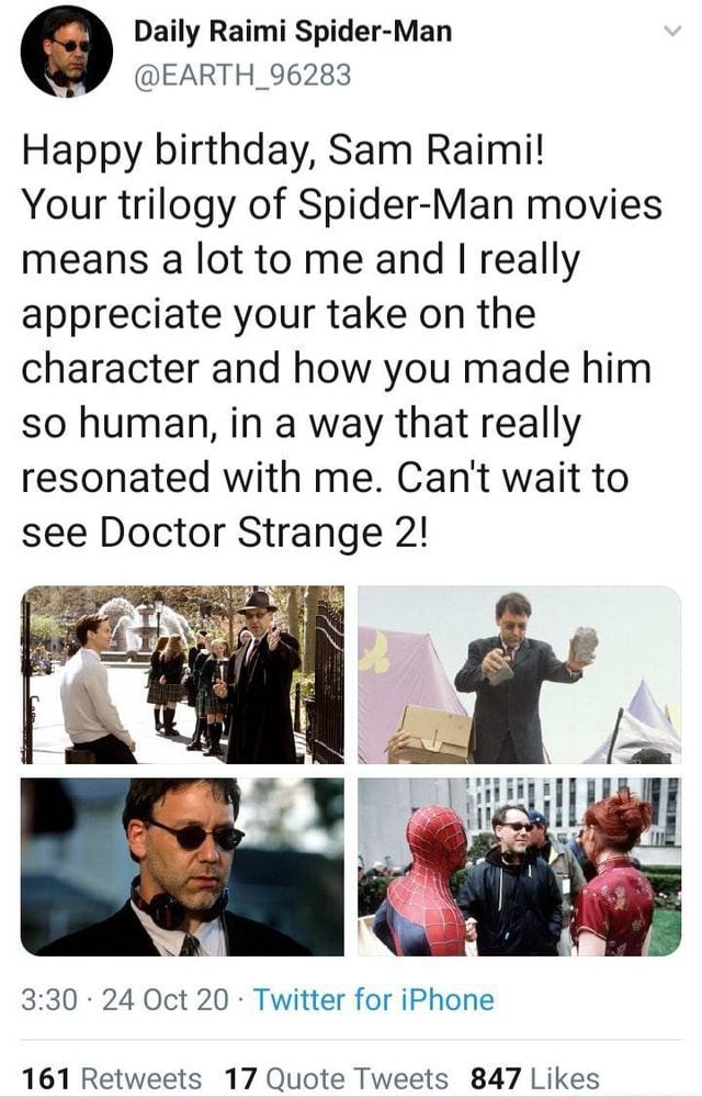 Happy birthday, Sam Raimi! Your trilogy of Spider-Man movies means a ...