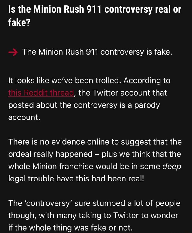 Is the Minion Rush 911 controversy real or fake? The Minion Rush 911 ...