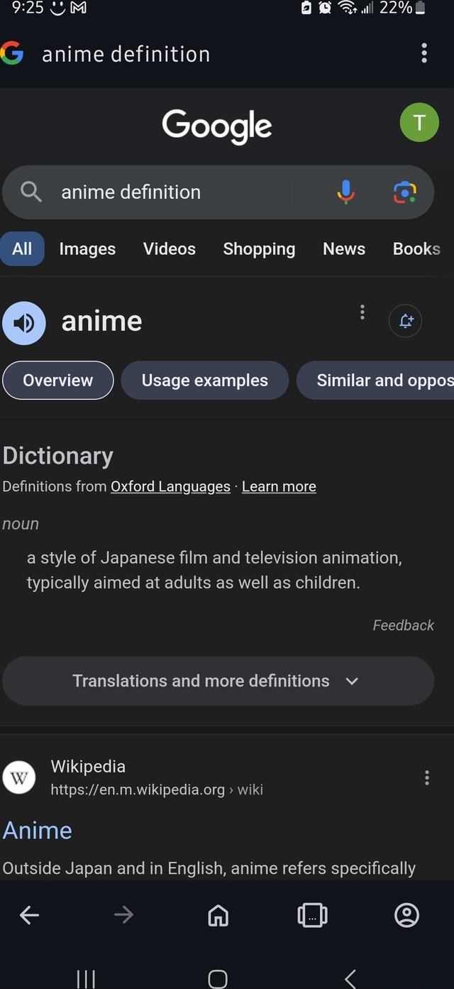 UM GS anime definition Google (T) Q. anime definition All Images Videos ...