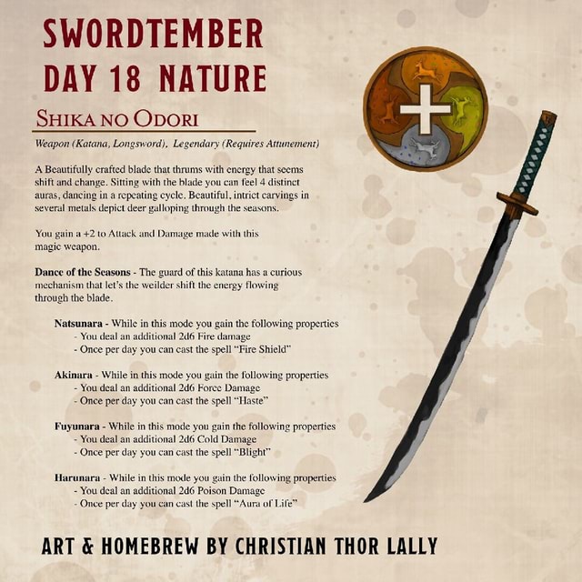 SWORDTEMBER DAY 18 NATURE SHIKA NO ODORI Weapon (Katana, Longsword ...