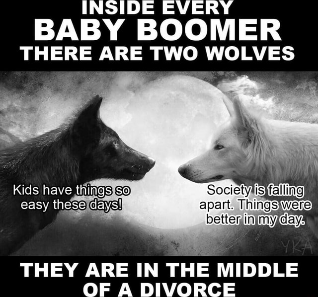 INSIDE EVERY BABY BOOMER THERE ARE TWO WOLVES Kids have things so easy ...
