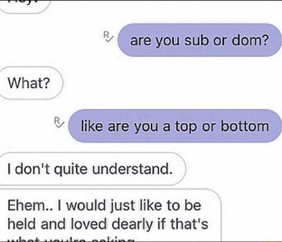 Are you sub or dom? are you a top or bottem I don't quite understand ...