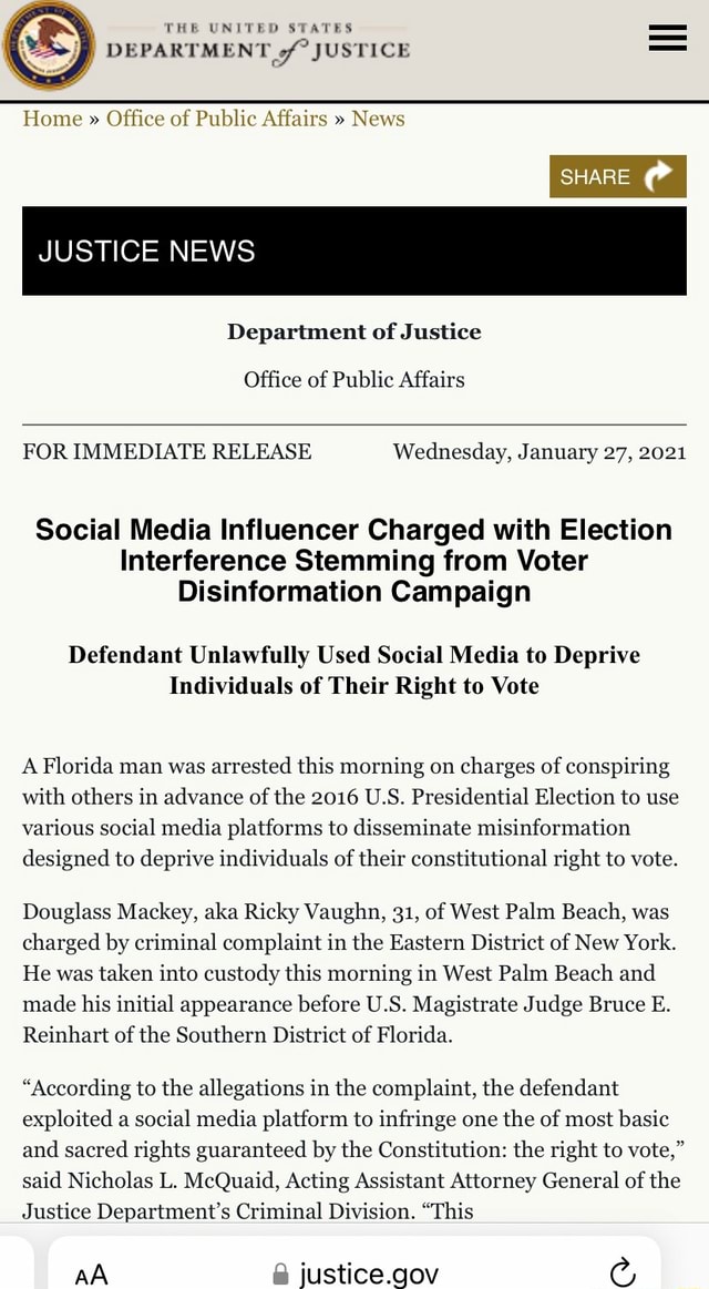 THE UNITED STATES DEPARTMENT of JUSTICE Home " Office of Public Affairs ...