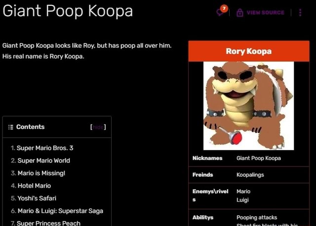 Giant Poop Koopa Giant Poop Koopa looks like Roy. but has poop all over ...