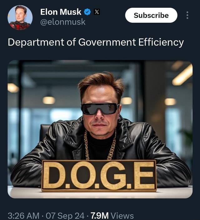 Elon Musk @ x @elonmusk Department of Government Efficiency 54 AM- Sep ...