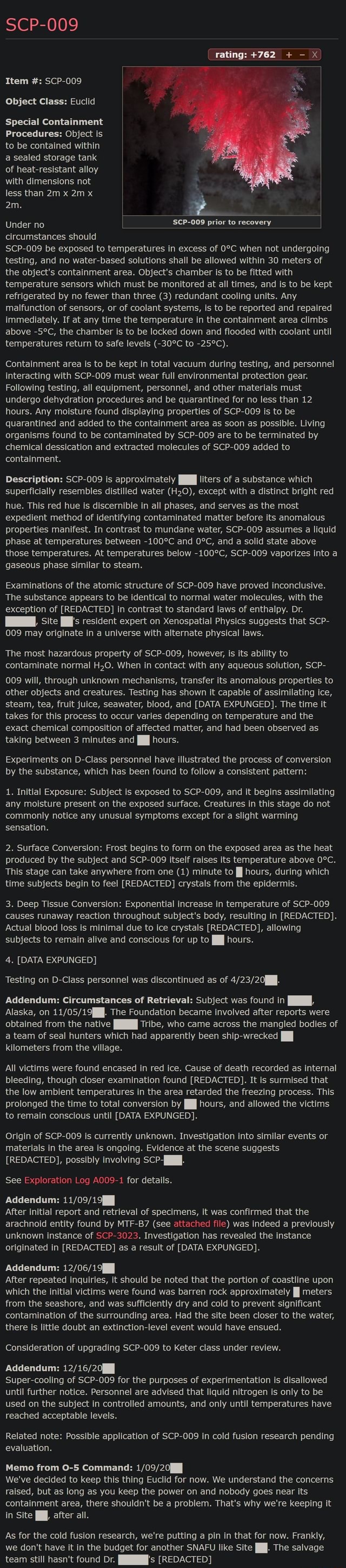 SCP-009 rating: +762 + X Item SCP-009 Object Class: Euclid Special ...