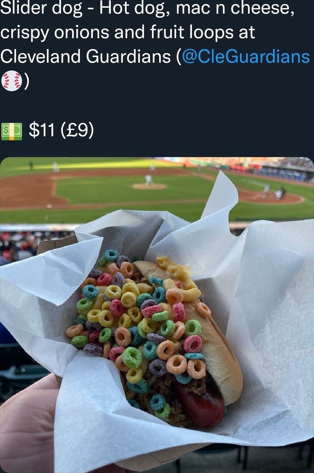 Slider dog - Hot dog, mac n cheese, crispy onions and fruit loops at ...