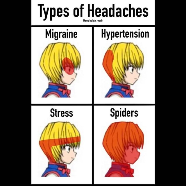 Types of Headaches Migraine Hypertension Stress Spiders - iFunny