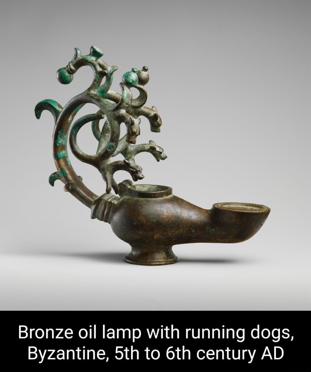 Bronze oil lamp with running dogs, Byzantine, Sth to century AD - iFunny