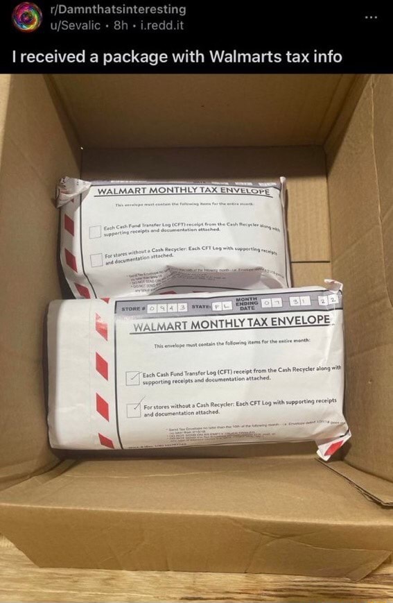 Received a package with Walmarts tax info WALMART MONTHLY TAX ENVELOPE ...