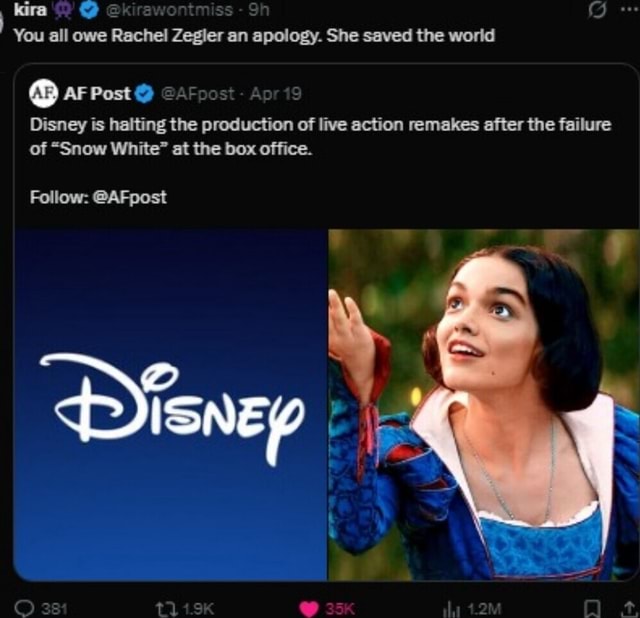PC ss You all owe Rachel Zegler an apology. She saved the world Disney ...