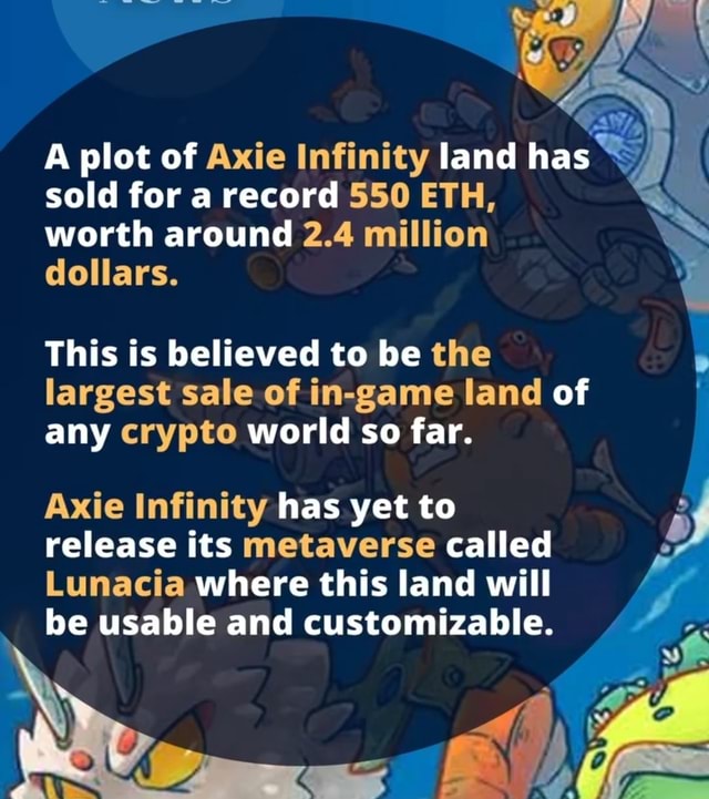 A plot of Axie Infinity land has sold for a record 550 ETH, worth ...