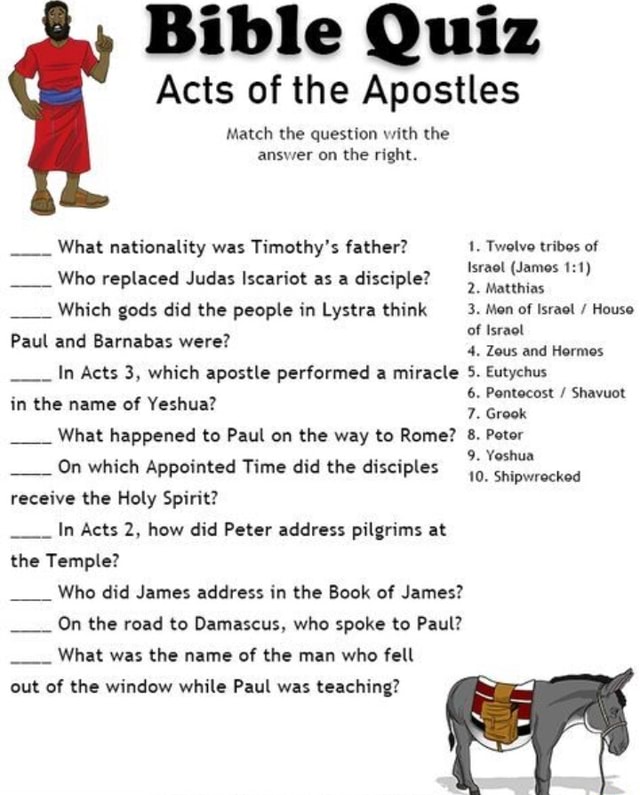 Bible Quiz Acts of the Apostles Match the question with the answer on ...
