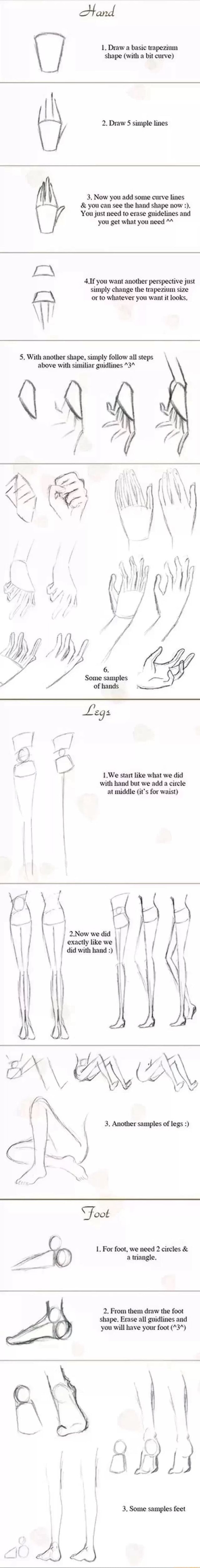 Hand 1, Draw a basic trapezium shape (with a bit curve) 2. Draw 5 ...