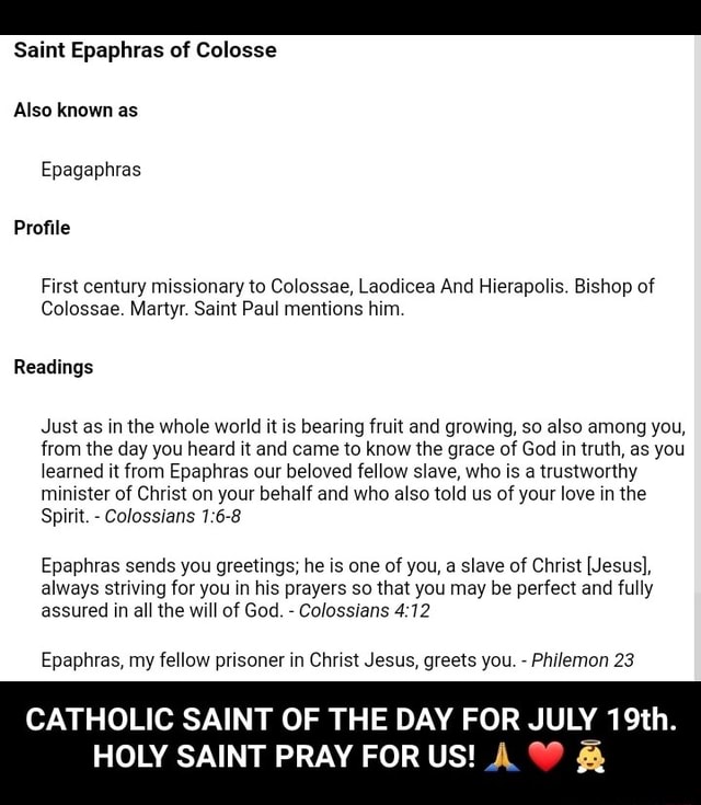 Saint Epaphras of Colosse Also known as Epagaphras Profile First ...