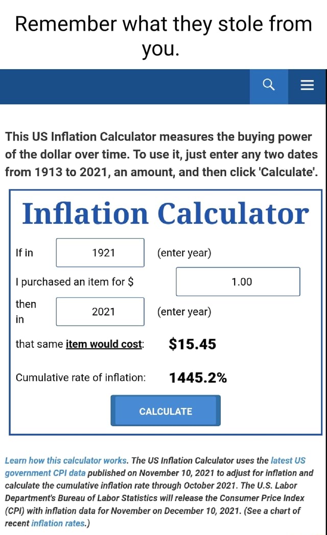 Remember what they stole from you. This US Inflation Calculator ...