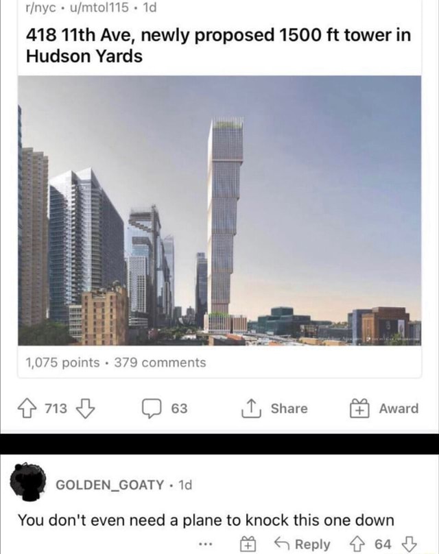Id 418 11th Ave, newly proposed 1500 ft tower in Hudson Yards 1,075 ...