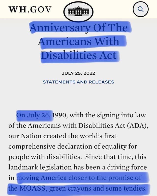 WH.GOV Anniversary Of The Americans With Disabilities Act JULY 25, 2022 ...