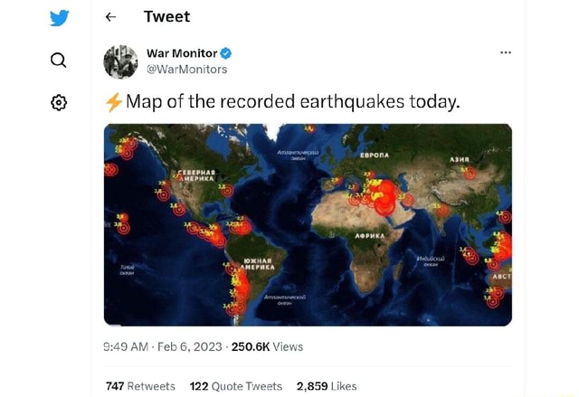 Tweet War Monitor @ @WarMonitors Map of the recorded earthquakes today ...