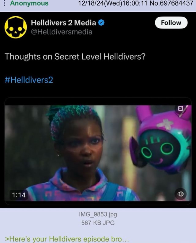 : Anonymous Follow] 0Helldiversmedia Thoughts on Secret Level ...