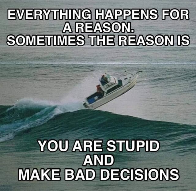 EVERYTHING HAPPENS FOR A REASON. SOMETIMES THE REASON IS YOU ARE STUPID ...