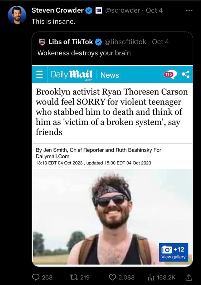 Steven Crowder @ @scrowder Oct 4 This insane. Libs of TikTok ...