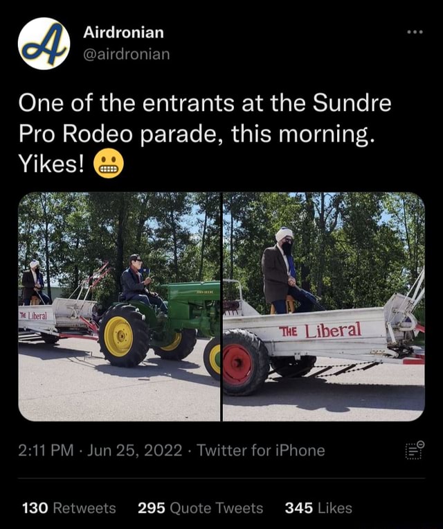 One of the entrants at the Sundre Pro Rodeo parade, this morning. Yikes ...