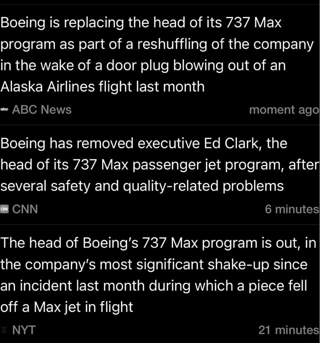 Boeing is replacing the head of its 737 Max program as part of a ...