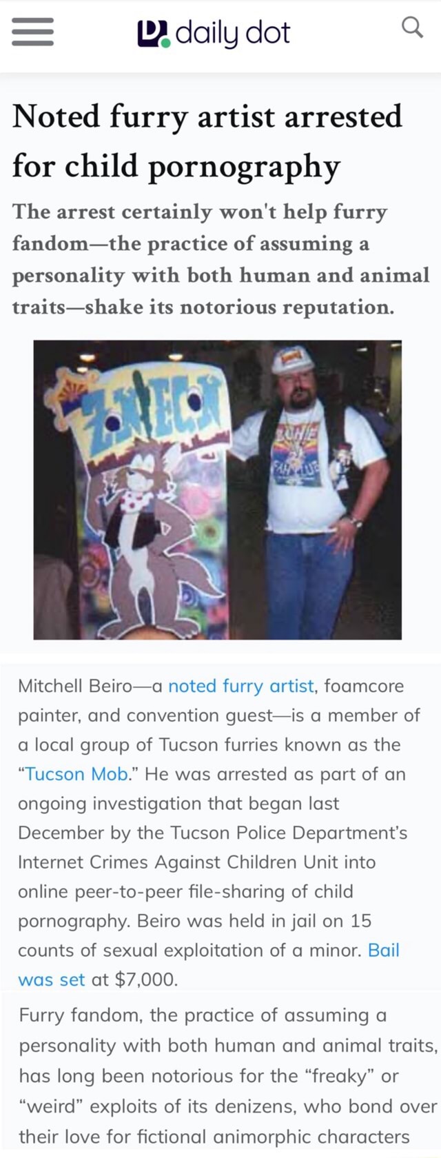 = LA daily dot Q Noted furry artist arrested for child pornography The ...