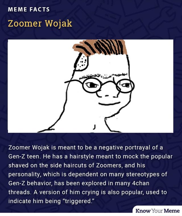 Im triggered - MEME FACTS Zoomer Wojak Zoomer Wojak is meant to be a ...