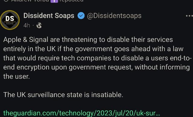Dissident Soaps @Dissidentsoaps Apple & Signal are threatening to ...