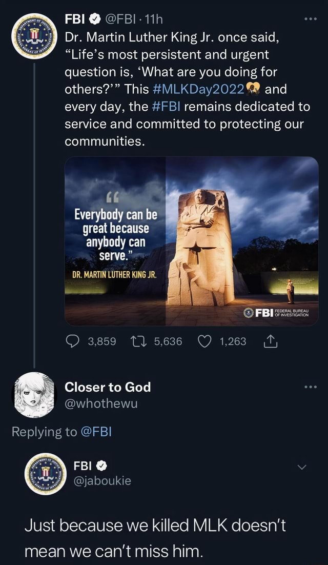 FBI @ @FBI- Dr. Martin Luther King Jr. once said, "Life's most ...