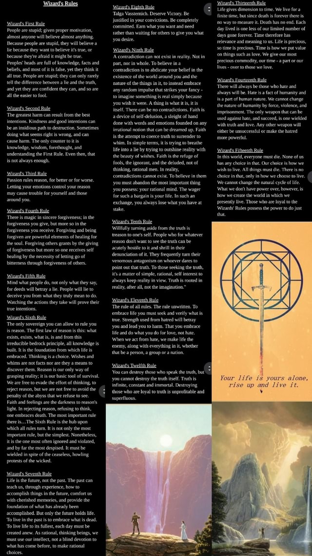 Wizard's Rules Wizard's First Rule People are stupid; given proper ...