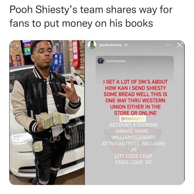Pooh Shiesty's team shares way for fans to put money on his books ...