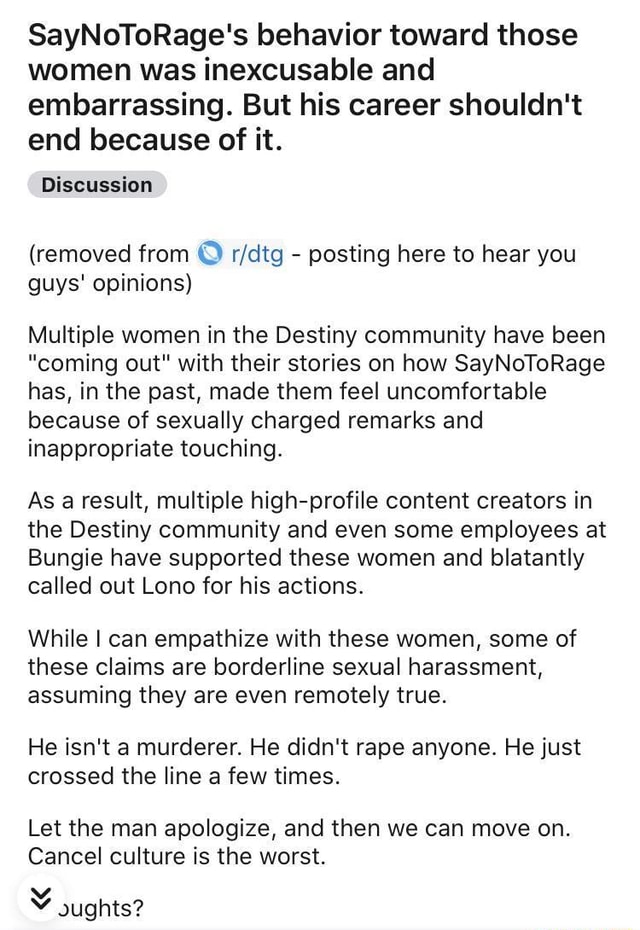SayNoToRage's behavior toward those women was inexcusable and ...