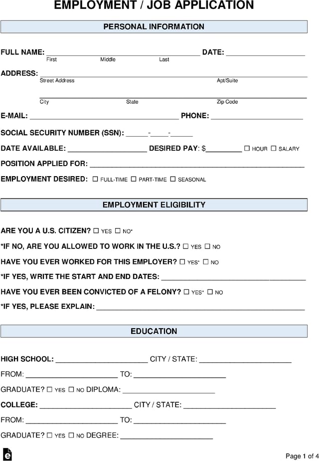 EMPLOYMENT / JOB APPLICATION PERSONAL INFORMATION FULL NAME: DATE ...