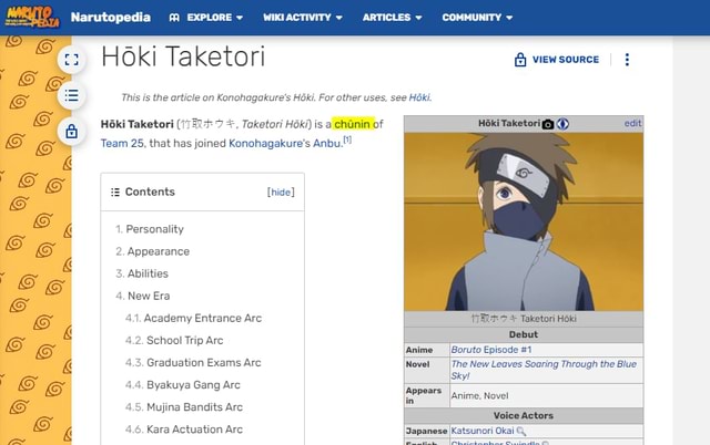 Narutopedia EXPLORE ARTICLES COMMUNITY HOki Taketori view source This ...