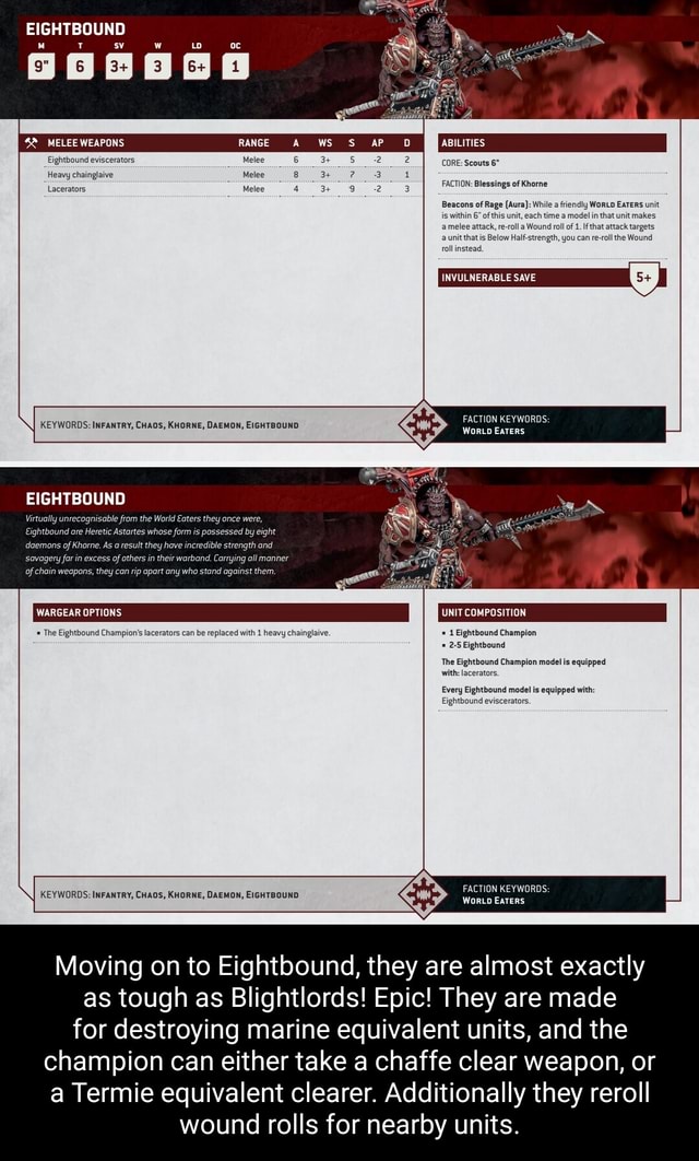 EIGHTBOUN ABILITIES Eightbound eviscerators CORE: Scouts MELEE WEAPONS ...