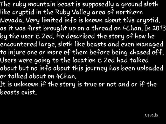 The ruby mountain beast is supposedly a ground sloth like cryptid in ...