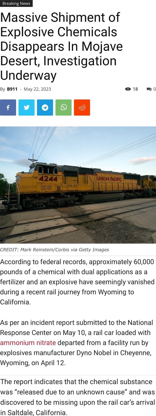 Massive Shipment of Explosive Chemicals Disappears In Mojave Desert ...