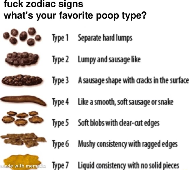 Tuck zodiac signs what's your favorite poop type? Type Separate hard ...