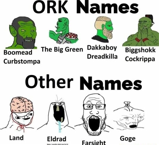 ORK Names The Big Green Dakkaboy "Biggshokk Boomeea Dreadkilla ...