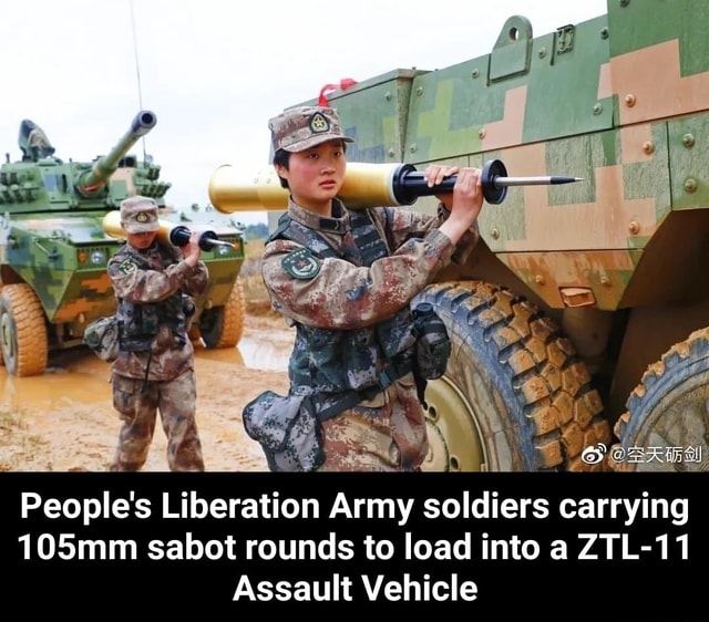 People's Liberation Army soldiers carrying 105mm sabot rounds to load ...