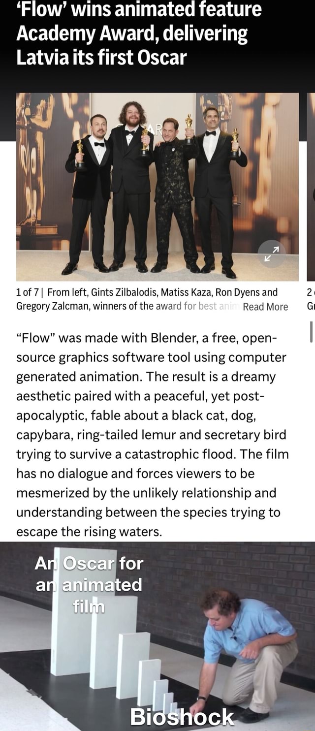 'Flow' wins animated feature Academy Award, delivering Latvia its first Oscar lof From left ...