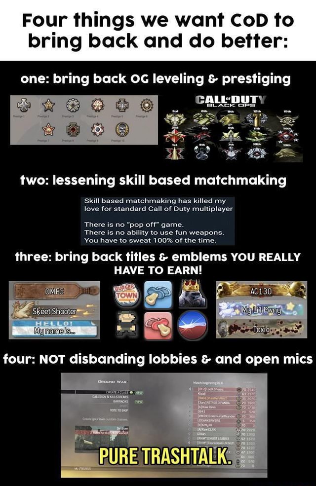 Four things we want CoD to bring back and do better: one: bring back OG ...